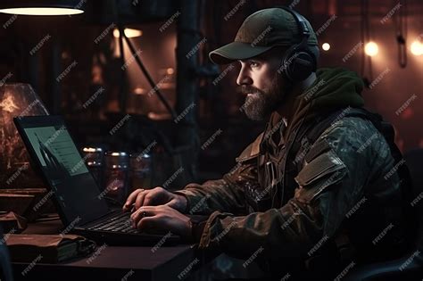 Premium Ai Image Caucasian Male Army Technician In Camouflaged