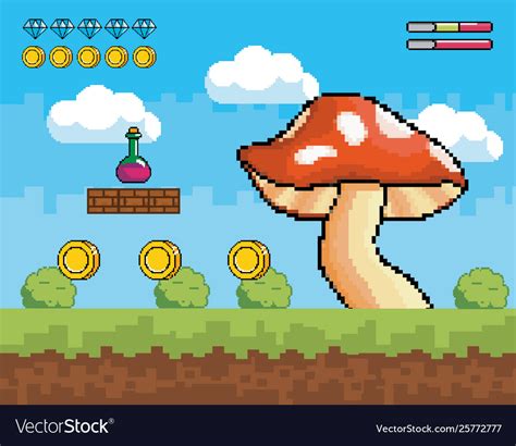 Fungus With Potion And Coins Diamonds Bars Vector Image