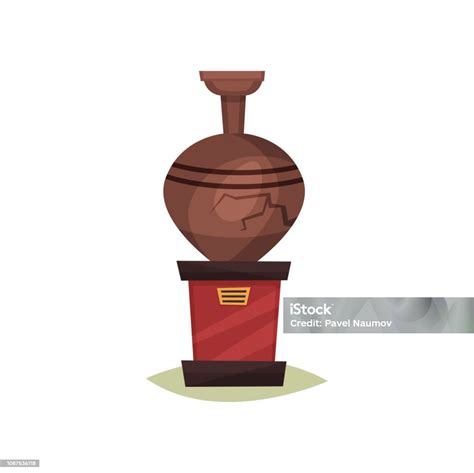오래 된 갈색 빨간 스탠드에 균열을 가진 세라믹 화병 고 대 앰 포 라입니다 역사 박물관의 전시 평면 벡터 아이콘 0명에 대한 스톡 벡터 아트 및 기타 이미지 Istock