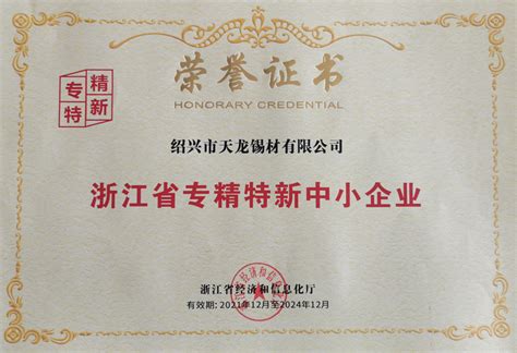 浙江省专精特新中小企业 绍兴市天龙锡材有限公司