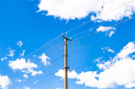 Power Electric Pole With Line Wire On Colored Background Close Up Stock