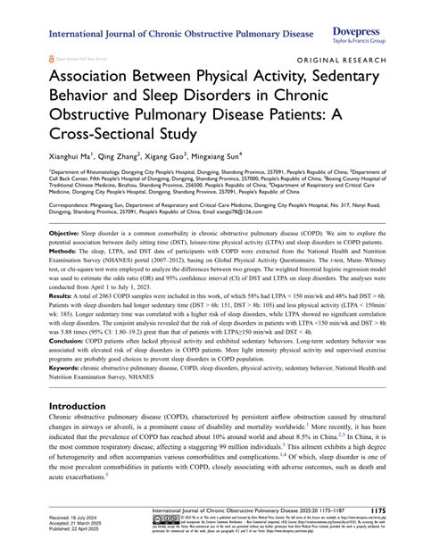 Pdf Association Between Physical Activity Sedentary Behavior And Sleep Disorders In Chronic