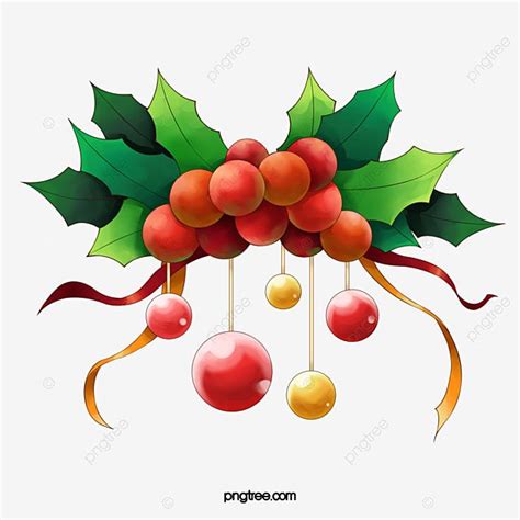크리스마스 일러스트 분위기 장식 빨간색 녹색 노란색 홀리 매달려 공 미 슬 토 클립 아트 컬러 로브 크리스마스 축하 요소
