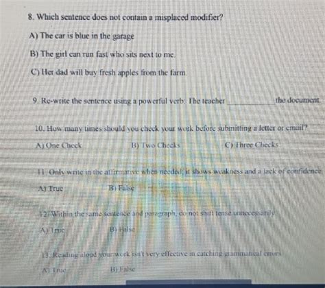 Solved 8 Which Sentence Does Not Contain A Misplaced