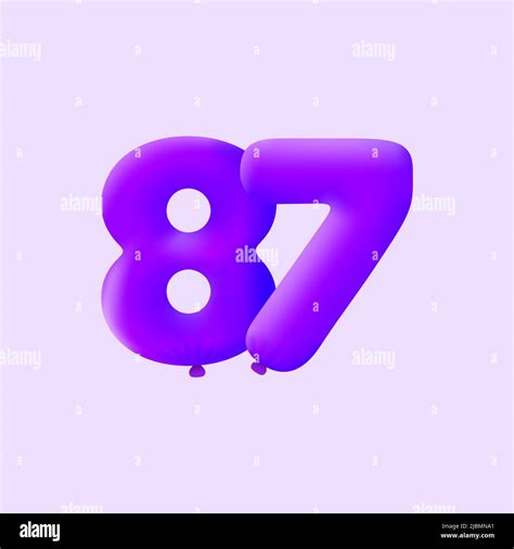 Purple 3D Number 87 Balloon Realistic 3d Helium Purple Balloons Vector