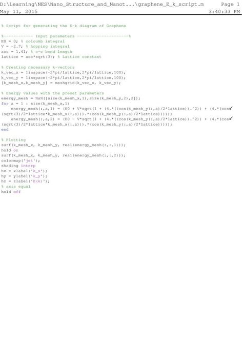 Pdf Graphene Energy Band Structure Matlab Script Dokumentips