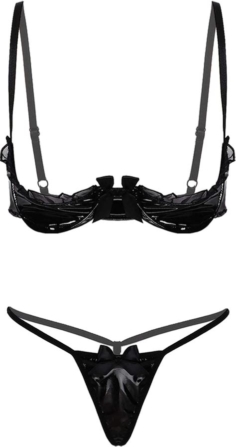 Kaerm Damen Wetlook Ouvert Dessous Set Lack Leder Hebe Bh Offene Brüste