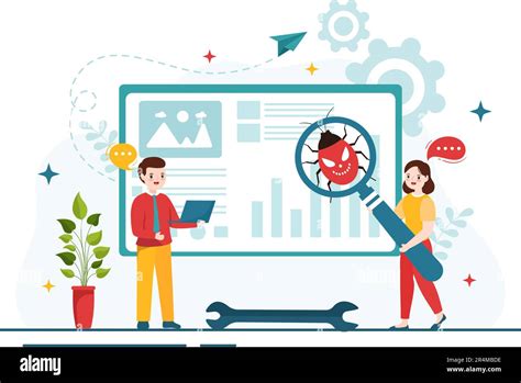 Bug Tracking Vector Illustration With Mobile Phone Protection From