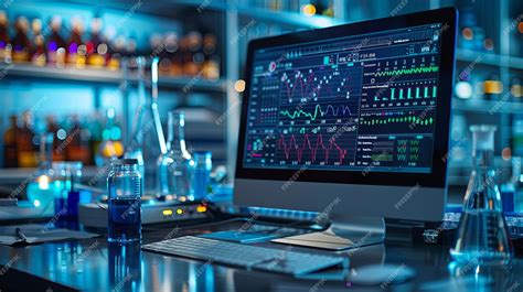 Laboratory Workstation With Monitor Displaying Medical Data Premium Ai Generated Image