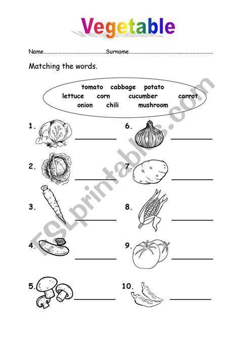 Vegetable Esl Worksheet By Tackle07