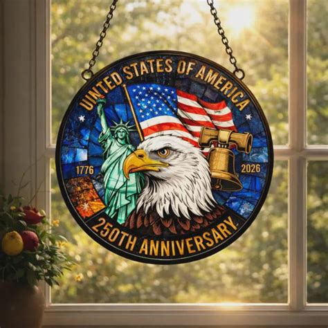 Patriotic Eagle Liberty Bell Decor Usa 250th Anniversary Suncatcher
