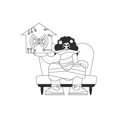 Girl With Iot Logo In Vector Linear Style Stock Illustration