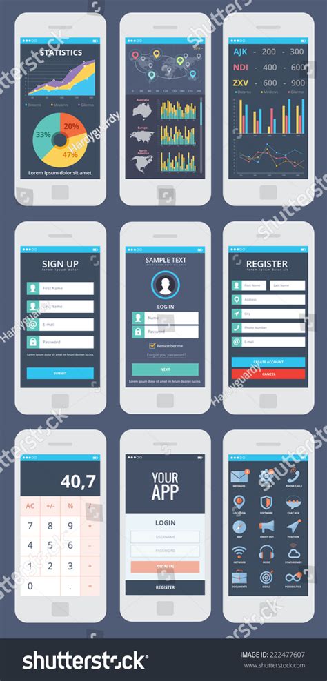 Wireframe Mobile App Ui Kit 9 Stock Vector Royalty Free 222477607