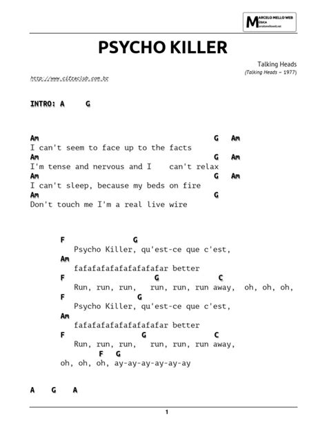 Psycho Killer Talking Heads Pdf Músicas Música