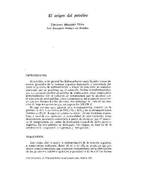 Pdf El Origen Del Petróleo