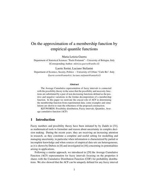 Pdf On The Approximation Of A Membership Function By Empirical