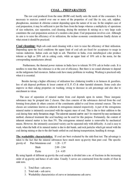Coal Preparation Pdf Coal Coke Fuel