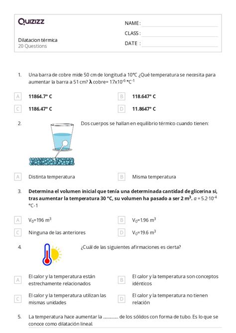 50 Transferencia De Calor Y Equilibrio Térmico Hojas De Trabajo Para