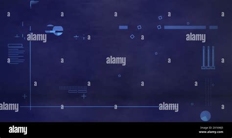 Image Of Glitch Effect Over Abstract Shapes And Data Processing Against Blue Background Stock