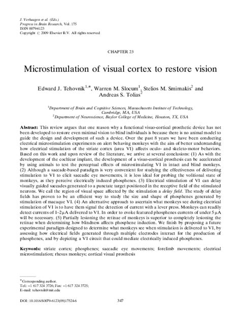 Pdf Microstimulation Of Visual Cortex To Restore Vision