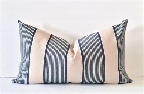 Navy Stripes Lumbar Pillow The Tania Pillow Cover Farmhouse Stripes