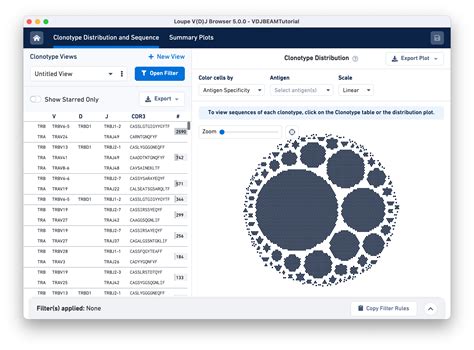 Loupe V D J Browser User Interface Clonotype Distribution And Sequence