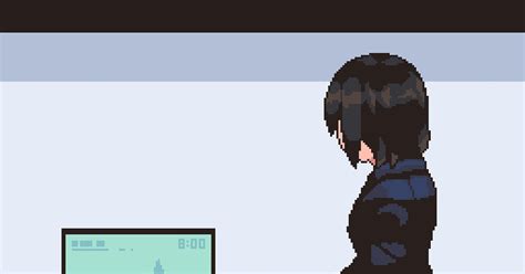 ドット絵 テレビに夢中で大切なことを忘れている女子高生 Midoribox緑箱）のうごイラ Pixiv