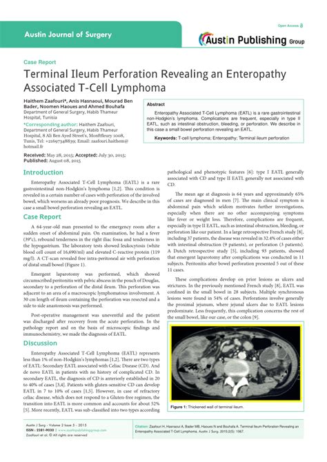Pdf Terminal Ileum Perforation Revealing An Enteropathy Associated T Cell Lymphoma