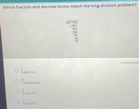 Which Fraction And Decimal Forms Match The Long Division Problem 1 Of