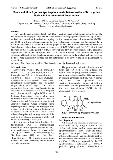 Pdf Batch And Flow Injection Spectrophotometric Determination Of Doxycycline Hyclate In