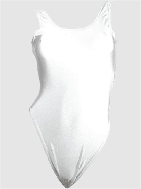 White Nylon Lycra Sleeveless Thong Leotard My Unitard Dancewear