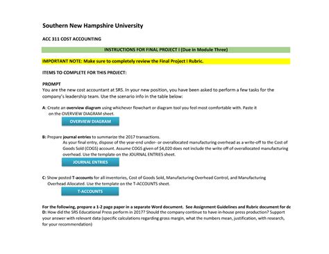 ACC 311 Final Project I Student Workbook Southern New Hampshire