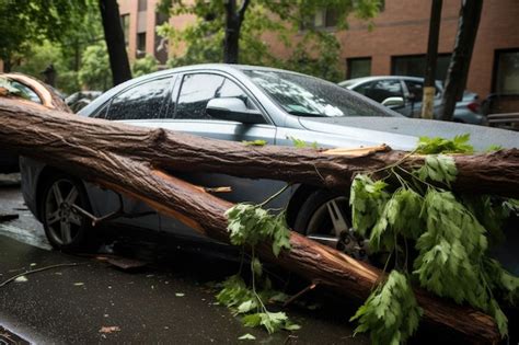 Premium Ai Image Tree Fell Over A Car Due To Storm