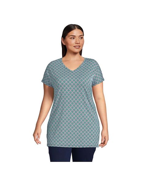 Lands End Plus Size Short Sleeve Jersey Extra Long V Neck Tunic Macys