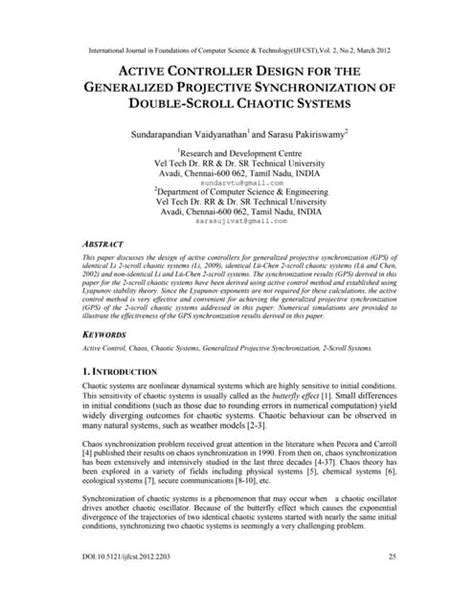Active Controller Design For The Generalized Projective Synchronization Of Double Scroll Chaotic
