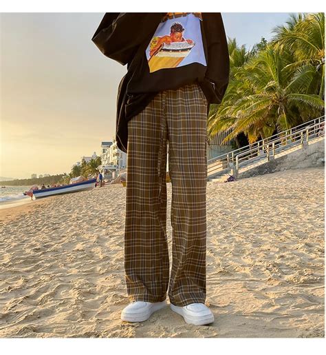 Kukombo 2022 Autumn Thin Section Thin Baggy Plaid Track Pants Y2k Styl