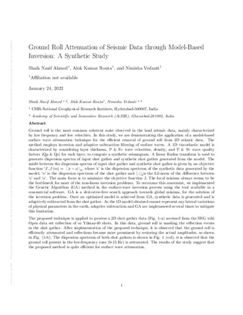 Pdf Ground Roll Attenuation Of Seismic Data Through Model Based