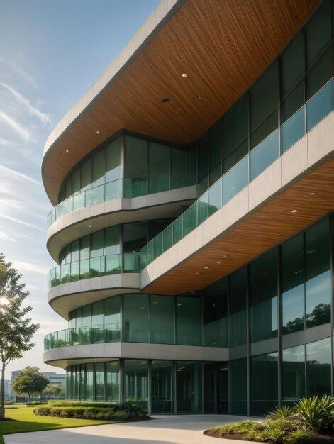 Premium Photo Modern Wavy Architecture With Wood Panels