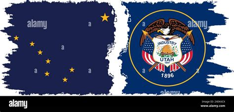 Utah And Alaska States Grunge Brush Flags Connection Vector Stock