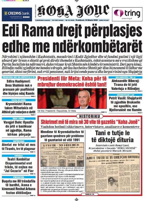 SHTYPI I DITËS Çfarë shkruajnë gazetat e përditshme shqiptare për ditën e sotme e merkurë