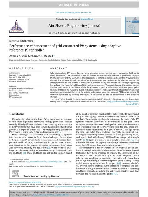 Pdf Performance Enhancement Of Grid Connected Pv Systems Using Adaptive Reference Pi Controller