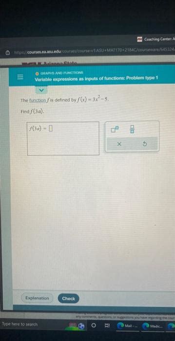 Solved The Function F Is Defined By Fx3x2−5 Find F3a