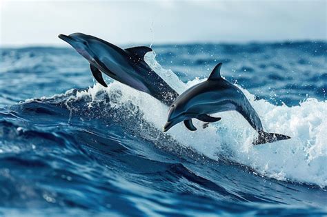 Golfinhos Brincalhões Saltando Pelas Ondas Do Oceano Experimentem O