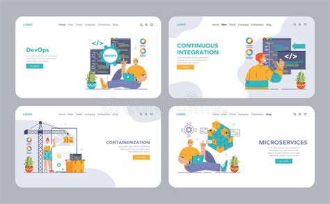 devops web banner or landing page set software development methodology