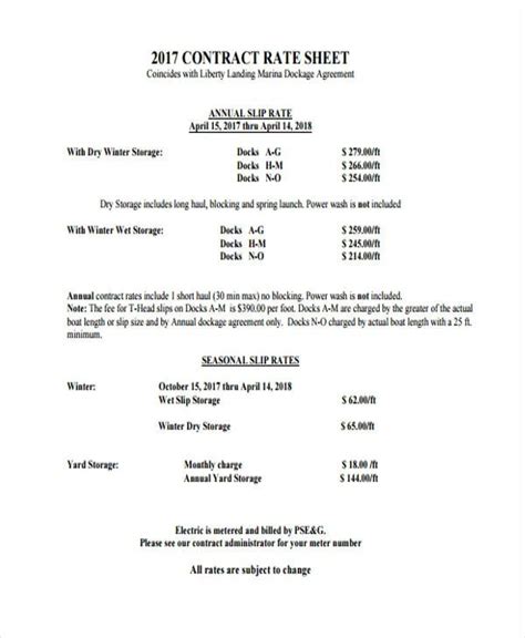 Contractor Rate Sheet Template