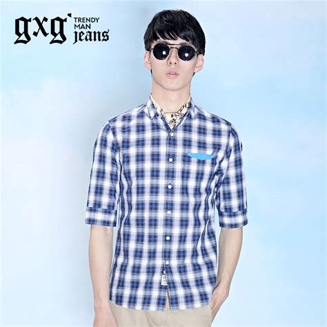 Gxg1978男装2015新款夏装潮流修身格纹中袖衬衫42603100gxgjeans耐谱顿专卖店