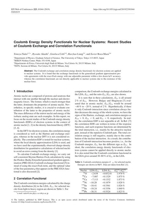 Pdf Coulomb Energy Density Functionals For Nuclear Systems Recent