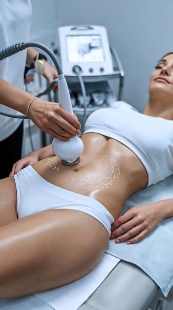 Procedure Removing Cellulite On Female Abdomen Cavitation Belly Massage
