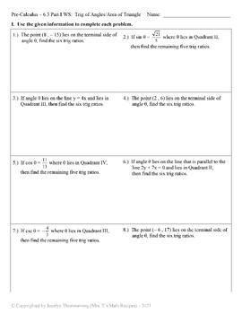 Pre Calculus H Section 6 3 Part I HW WS Trig Of Angles Area Of Triangles