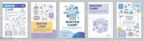 겨울 스노우 캠프 휴가 리조트 브로셔 템플릿 레이아웃 전단지 소책자 선형 그림이있는 전단지 인쇄 디자인 잡지 연례 보고서 광고